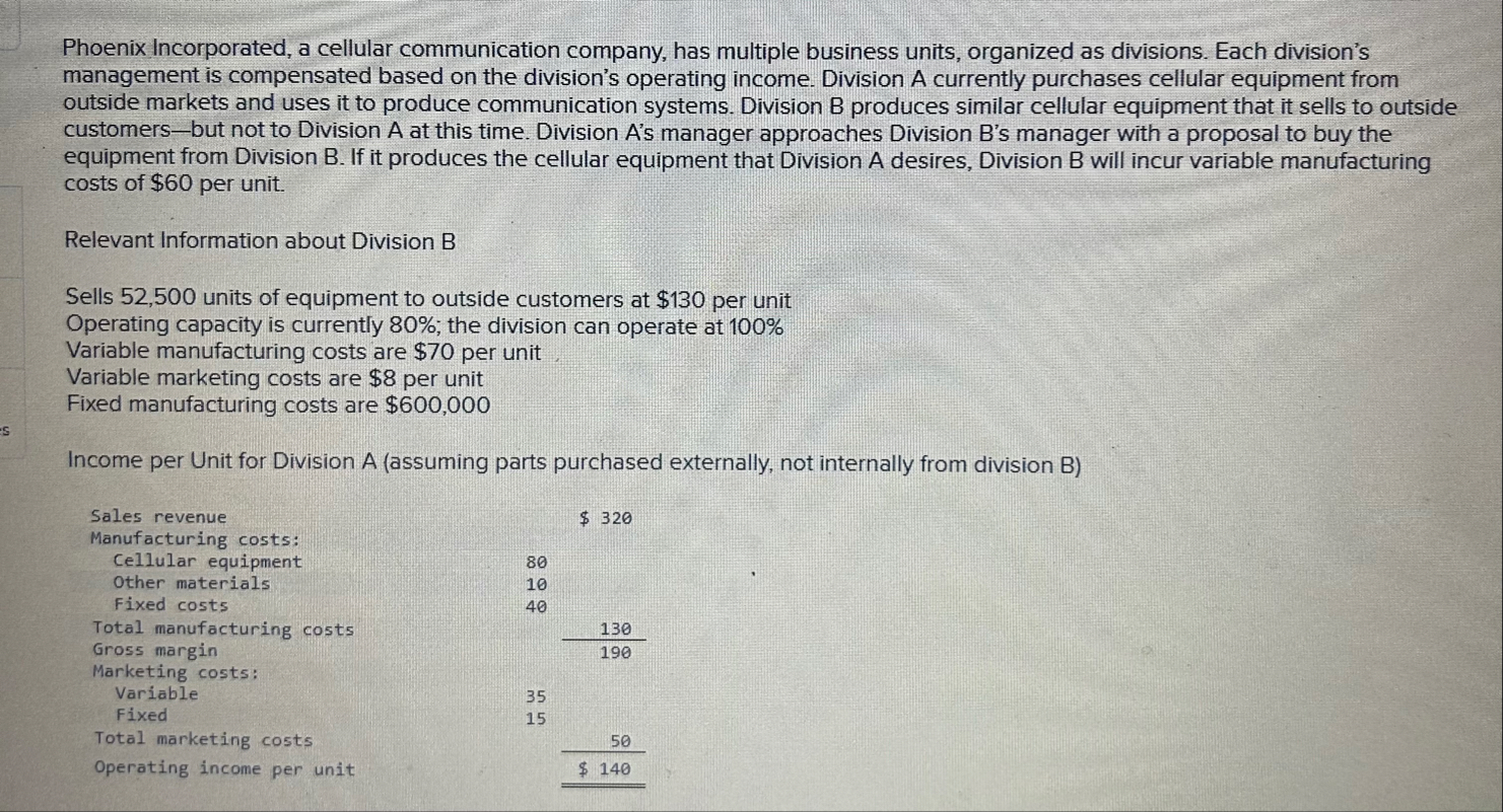 Solved Phoenix Incorporated, a cellular communication | Chegg.com