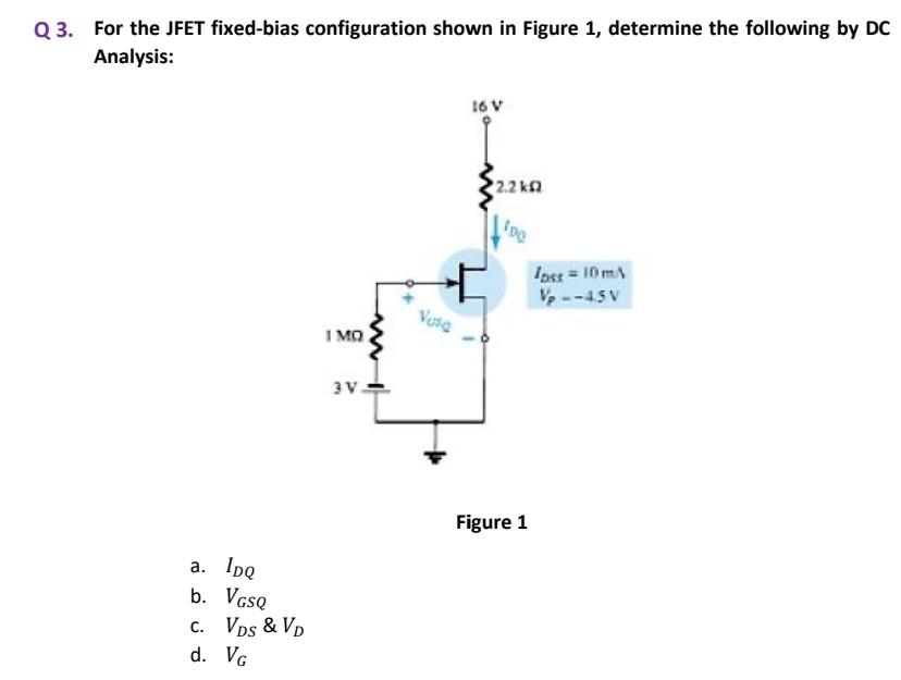 Solved Q 3. For the JFET fixed-bias configuration shown in | Chegg.com