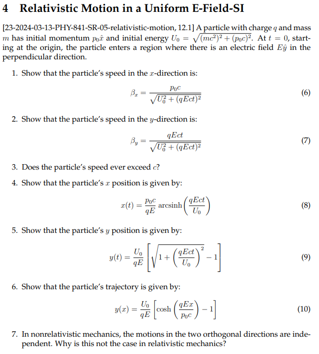 Solved 4 ﻿Relativistic Motion in a Uniform | Chegg.com