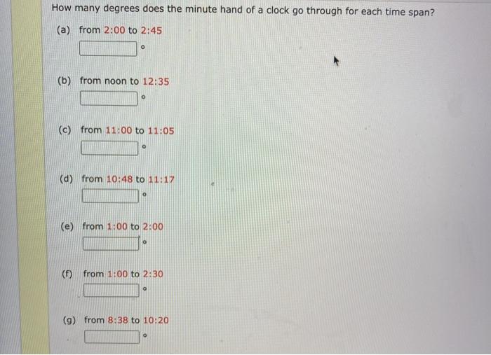 Solved How many degrees does the minute hand of a clock go | Chegg.com