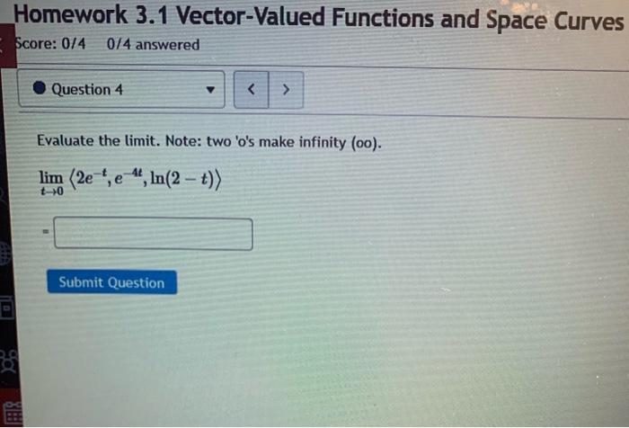 Solved lomework 3.1 Vector-Valued Functions and Space Curves | Chegg.com