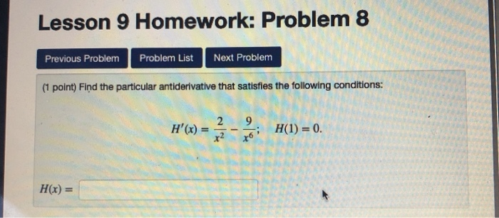 Solved Lesson 9 Homework: Problem 1 Previous Problem Problem | Chegg.com