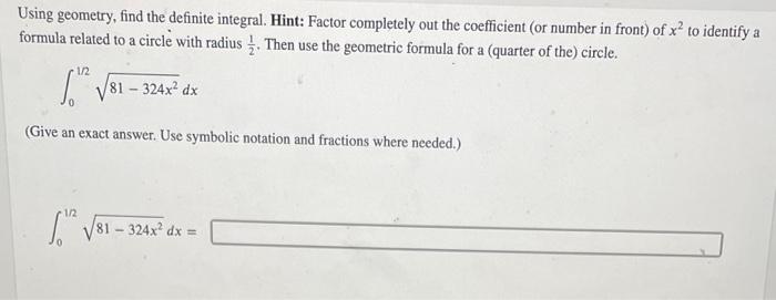 Solved Using geometry, find the definite integral. Hint: | Chegg.com