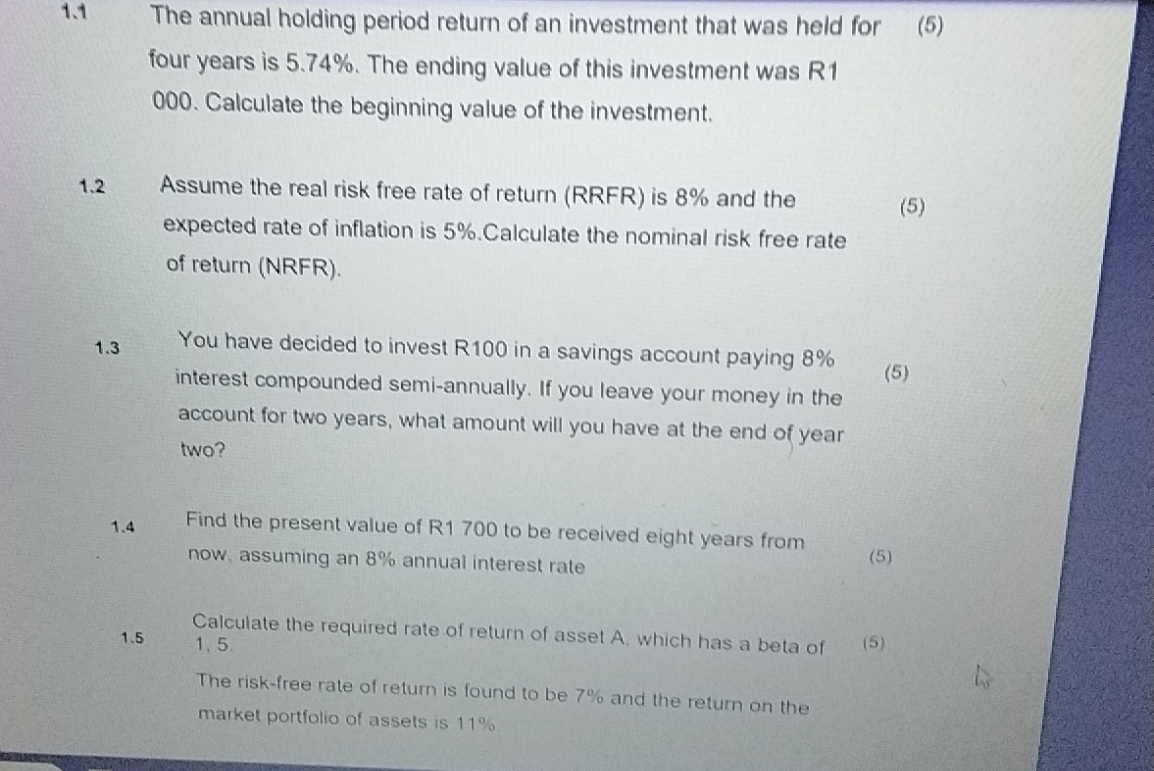 Solved 1.1 ﻿The annual holding period return of an | Chegg.com