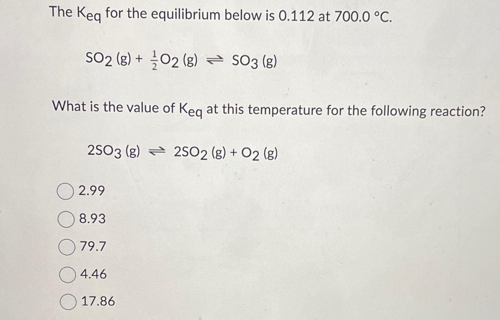 Solved The Keq ﻿for the equilibrium below is 0.112 ﻿at | Chegg.com