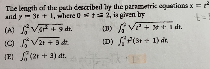 Solved The length of the path described by the parametric | Chegg.com