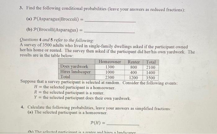 Solved 3. Find the following conditional probabilities | Chegg.com