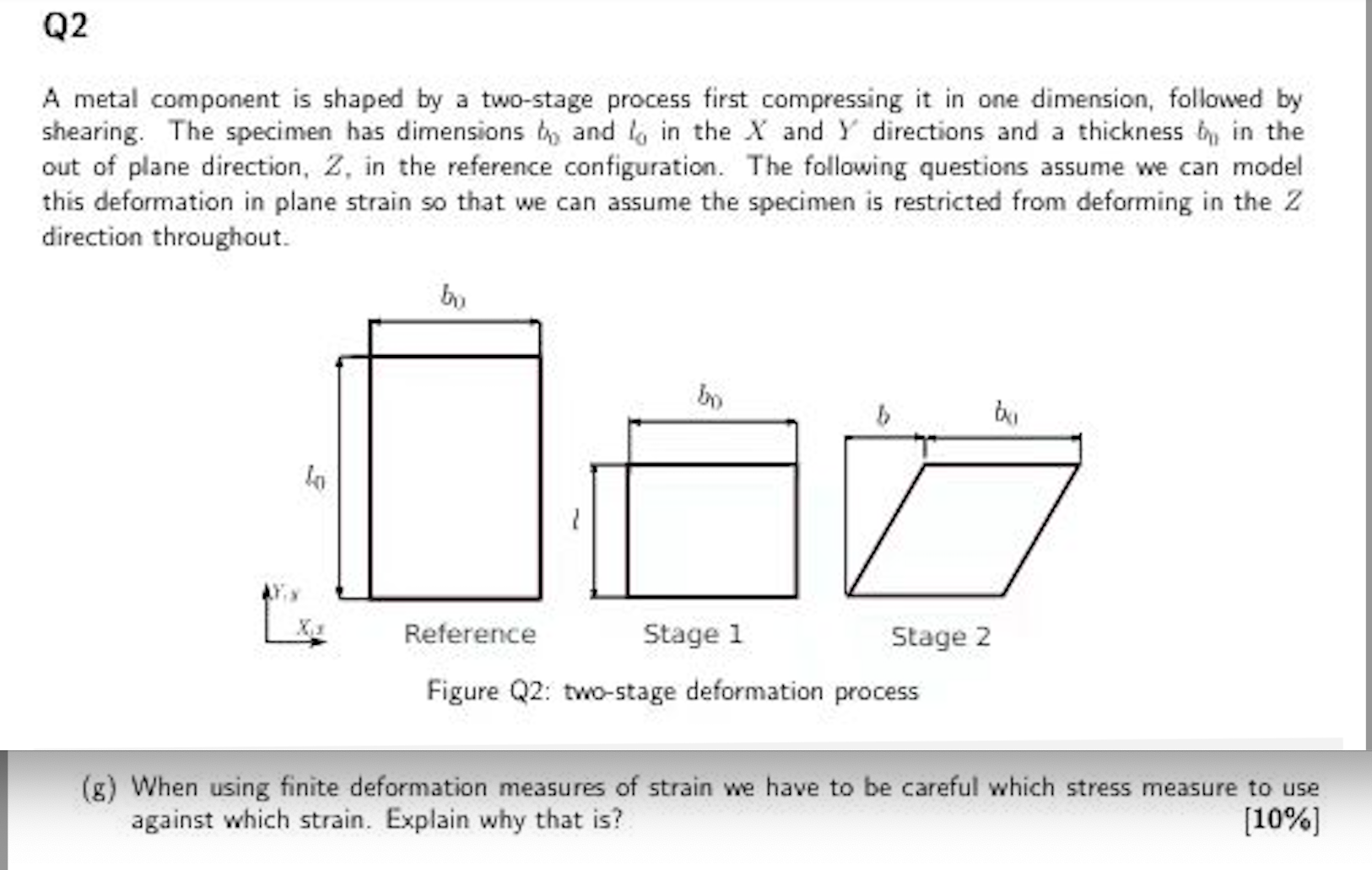 Solved (g) ﻿When using finite deformation measures of strain | Chegg.com