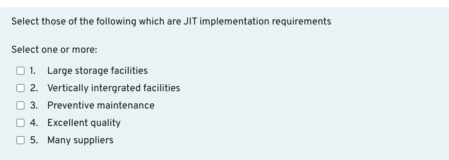 Solved Select those of the following which are JIT | Chegg.com