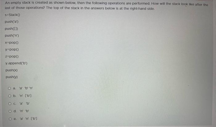 Solved An empty stack is created as shown below, then the | Chegg.com