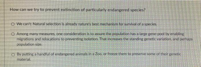 Solved How can we try to prevent extinction of particularly | Chegg.com