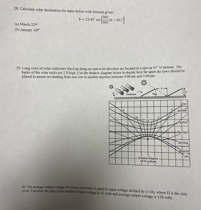 Solved 28. Calculate solar declination for dates below with | Chegg.com