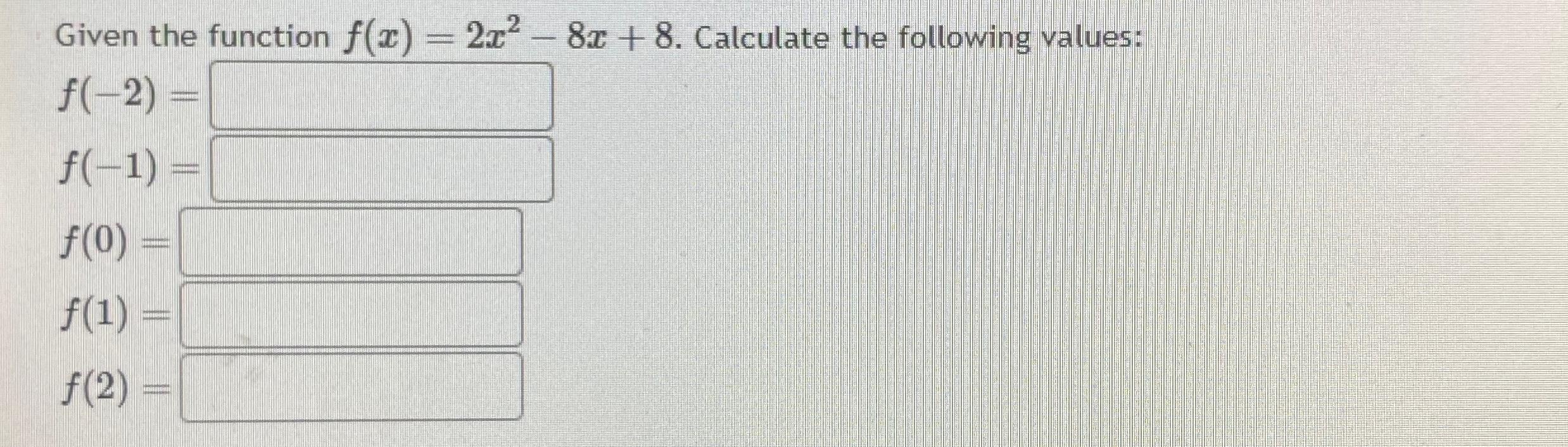 Solved Given the function f(x)=2x2-8x+8. ﻿Calculate the | Chegg.com