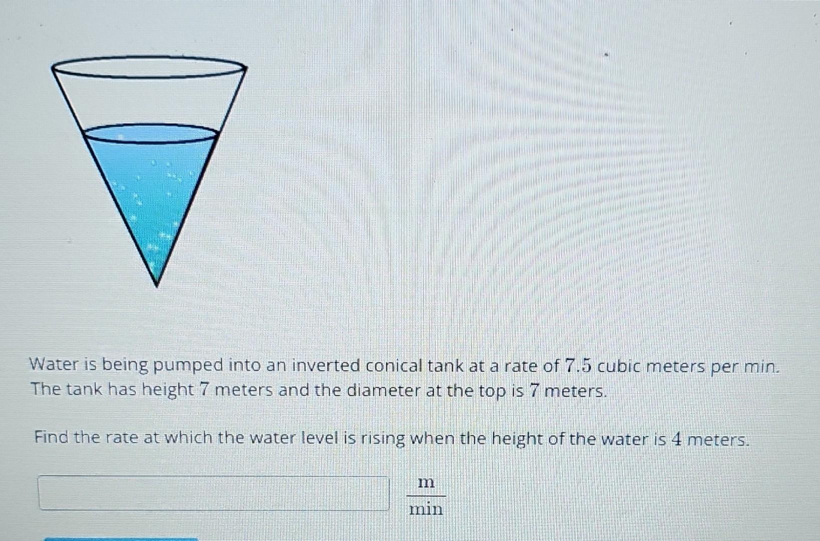 Solved Water is being pumped into an inverted conical tank | Chegg.com