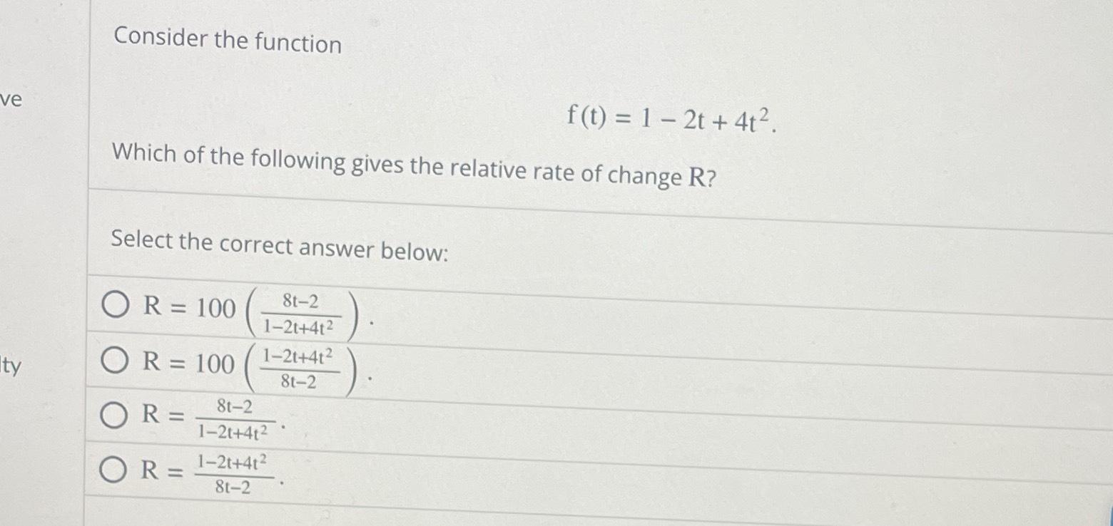 Solved Consider The Functionf T 1 2t 4t2which Of The