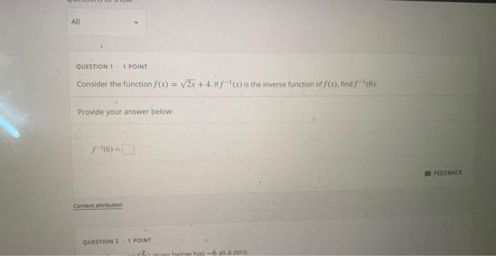Solved Consider the function f(x)=2x+4. If f−1(x) is the | Chegg.com