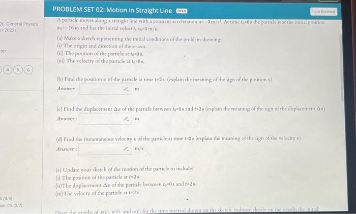 PROBLEM SET 02: Motion in Straight Line A particle | Chegg.com