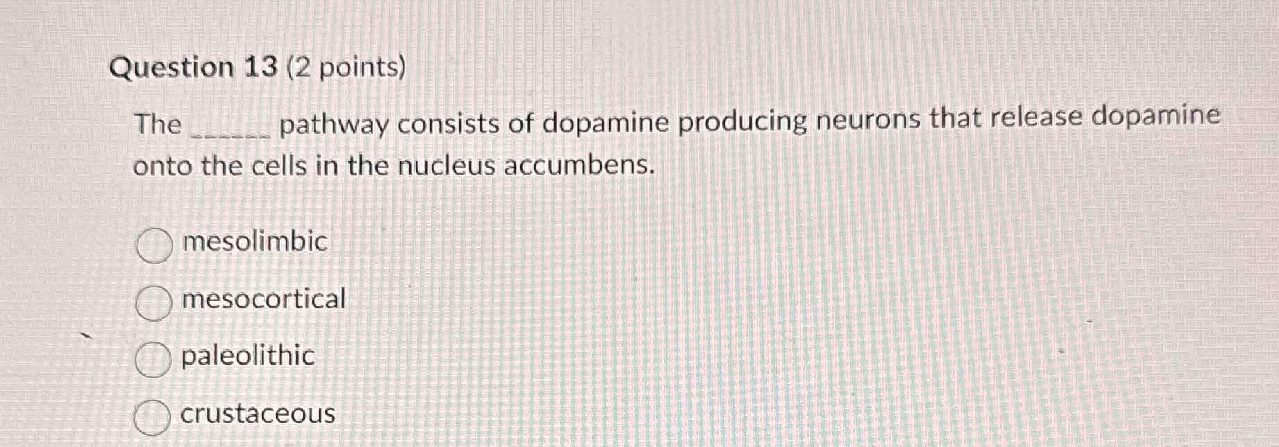 Solved Question 13 (2 ﻿points)Thepathway consists of | Chegg.com