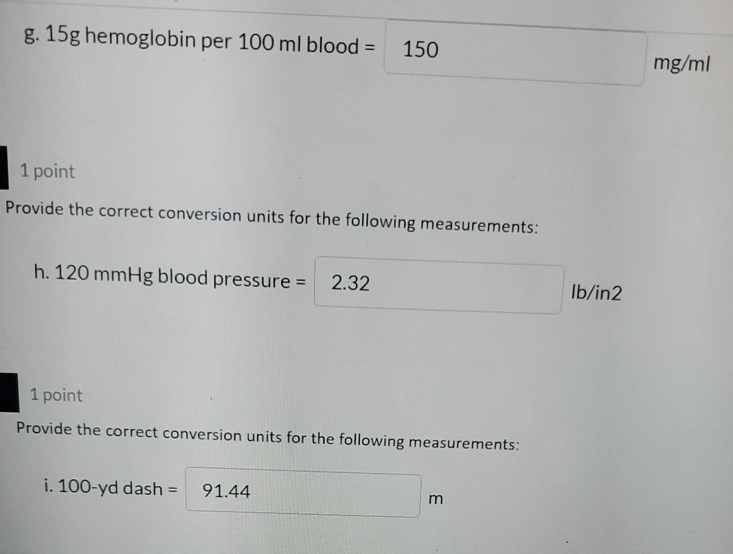 Solved g. 15g hemoglobin per 100 ml blood = 150 mg/ml 1 | Chegg.com