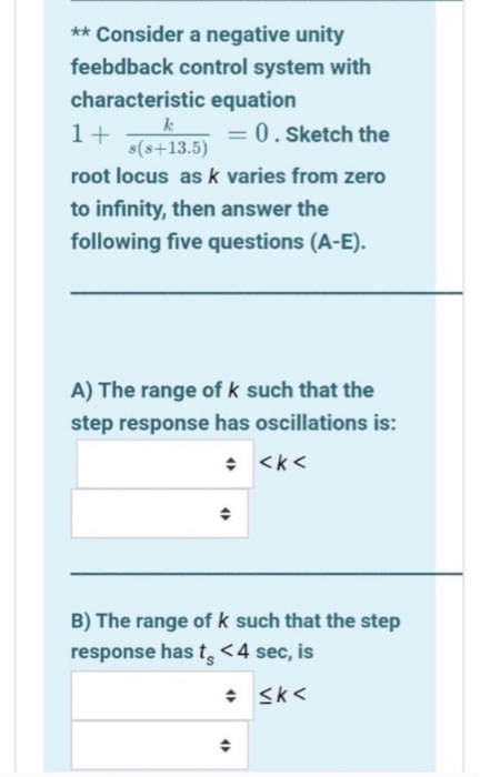 Solved ** Consider a negative unity feebdback control system | Chegg.com