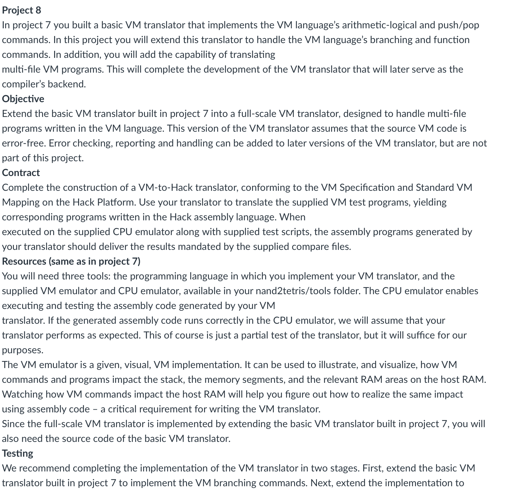 Solved Project 8 ﻿Please see the Nand2Tetris I need | Chegg.com