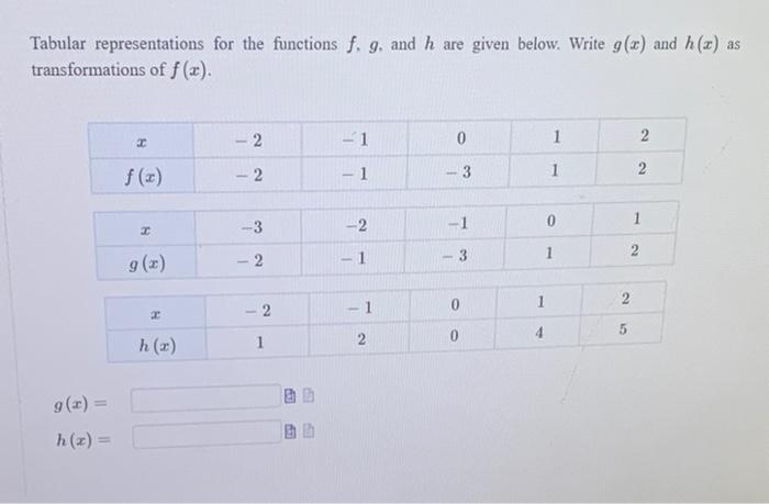 Solved Tabular representations for the functions f. 9. and h | Chegg.com