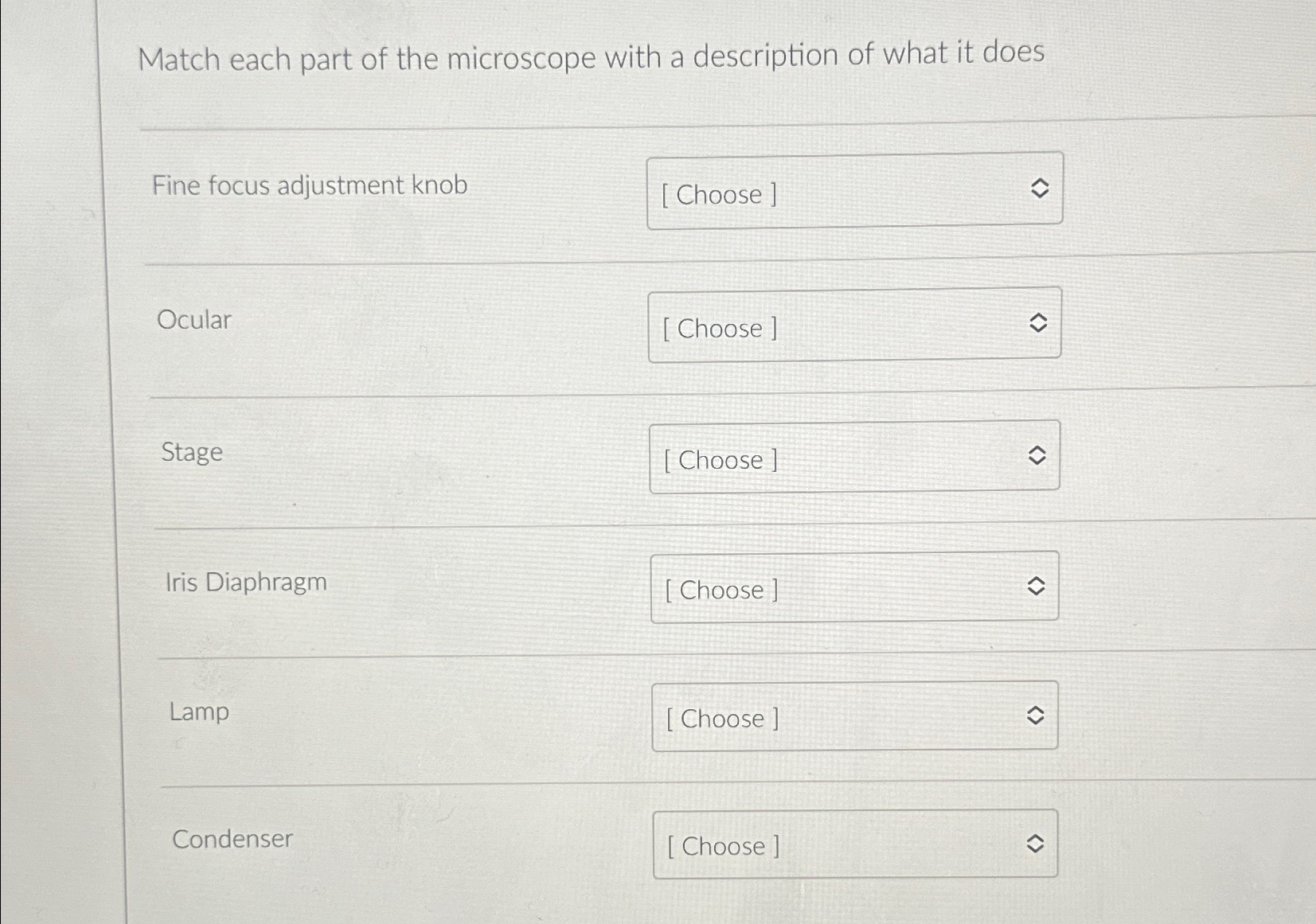 Solved Match each part of the microscope with a description | Chegg.com