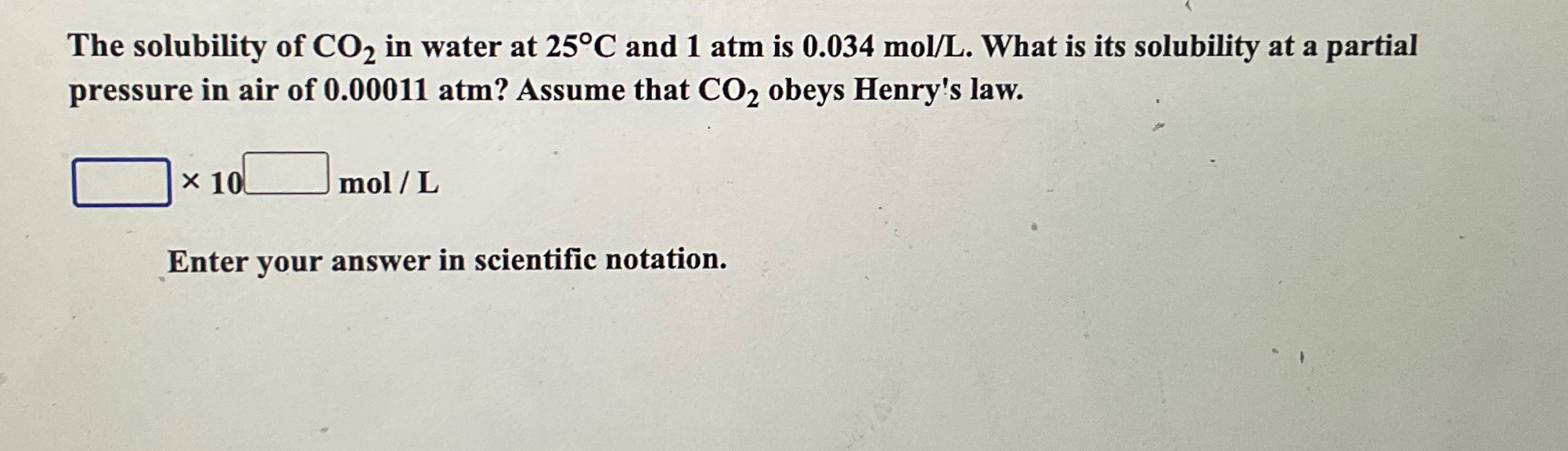 Solved The solubility of CO2 ﻿in water at 25°C ﻿and 1atm is | Chegg.com