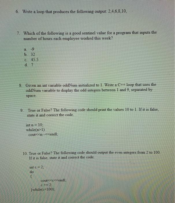 Solved 6. Write a loop that produces the following output: | Chegg.com