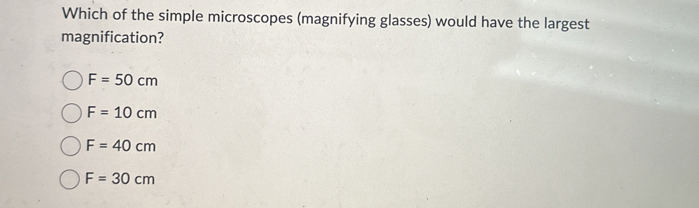 Solved Which of the simple microscopes (magnifying glasses) | Chegg.com