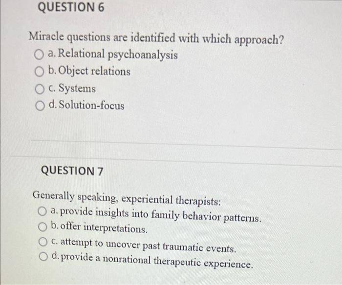 Solved QUESTION 6 Miracle questions are identified with | Chegg.com