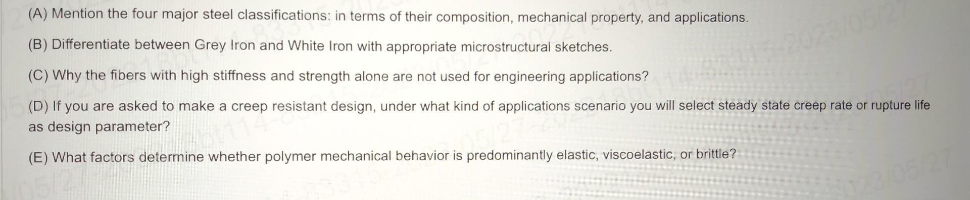 Solved (A) Mention the four major steel classifications: in | Chegg.com