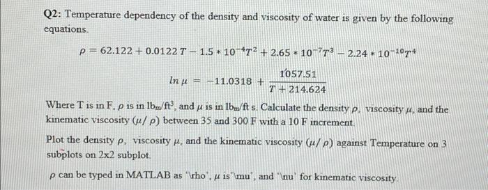 Solved Q2: Temperature dependency of the density and | Chegg.com