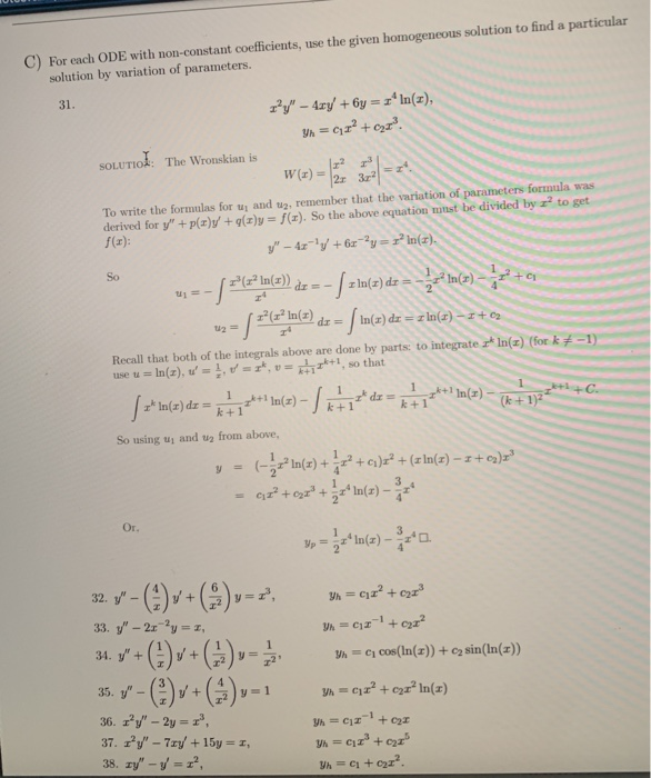 Solved C) For each ODE with non-constant coefficients, use | Chegg.com
