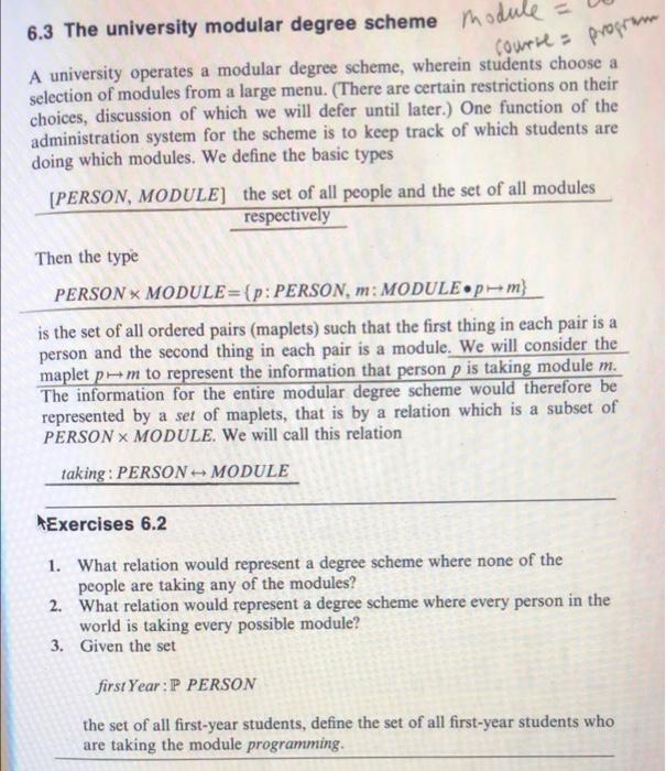 Solved 6.3 The university modular degree scheme module = | Chegg.com