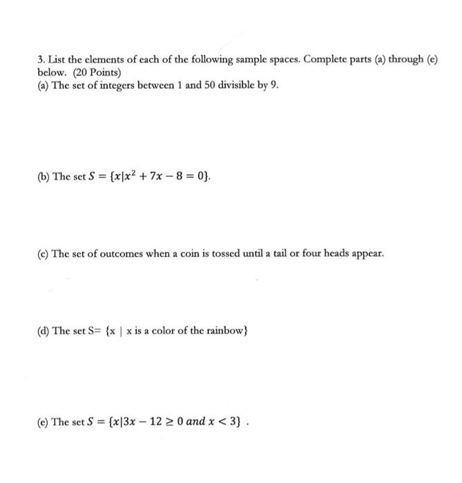 Solved 3. List the elements of each of the following sample | Chegg.com