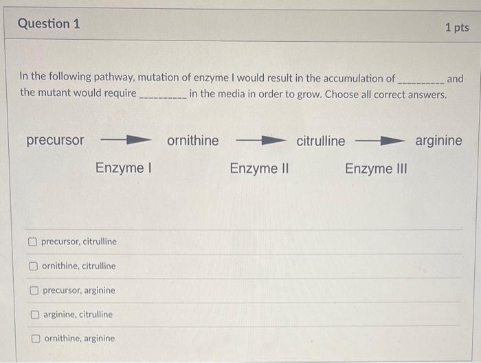 Solved In The Following Pathway Mutation Of Enzyme I Would