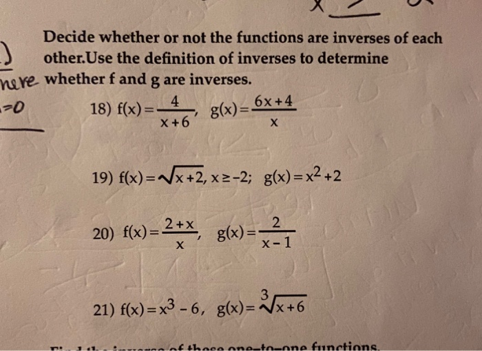 Solved - ) Decide whether or not the functions are inverses | Chegg.com