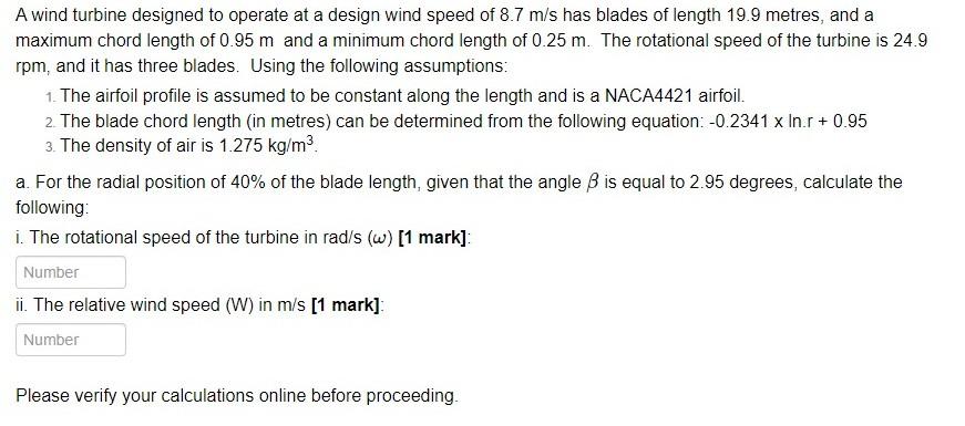 Solved A wind turbine designed to operate at a design wind | Chegg.com