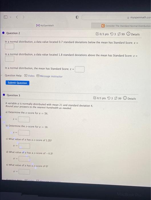 Solved myopenmath.com M MyOpenMath C Consider The Standard | Chegg.com