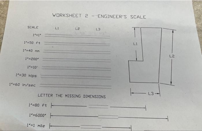 WURKSHEET 2 - ENGINEER'S SCALE SCALE L1 L. | Chegg.com