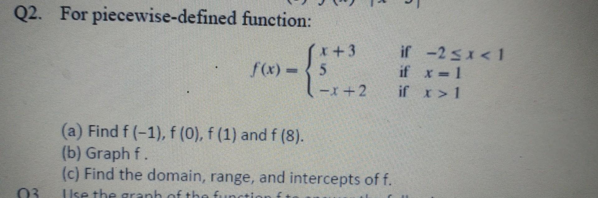 Solved Q2. For piecewise-defined function: f(x)=⎩⎨⎧x+35−x+2 | Chegg.com
