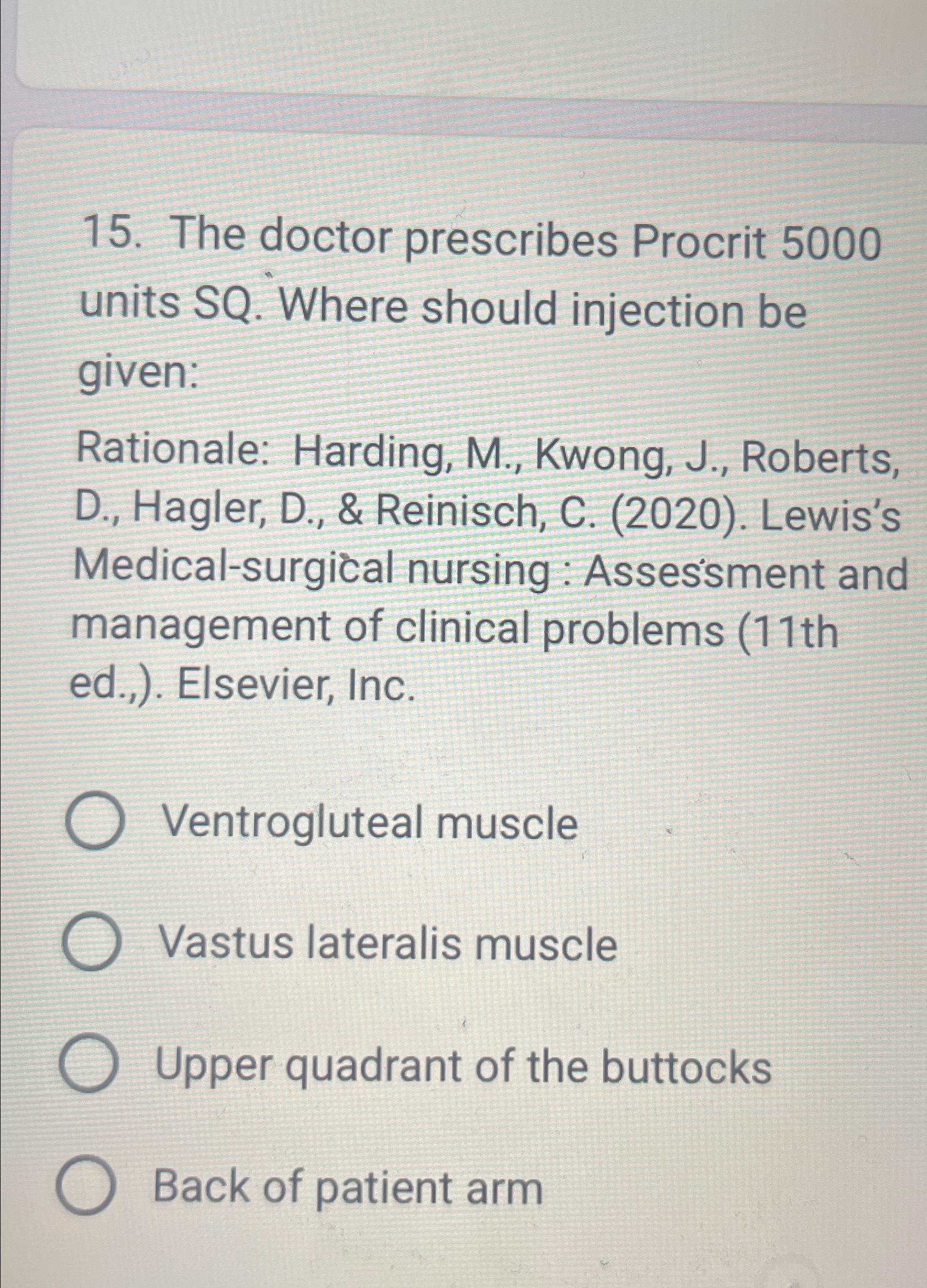 Solved The doctor prescribes Procrit 5000 ﻿units SQ. ﻿Where | Chegg.com