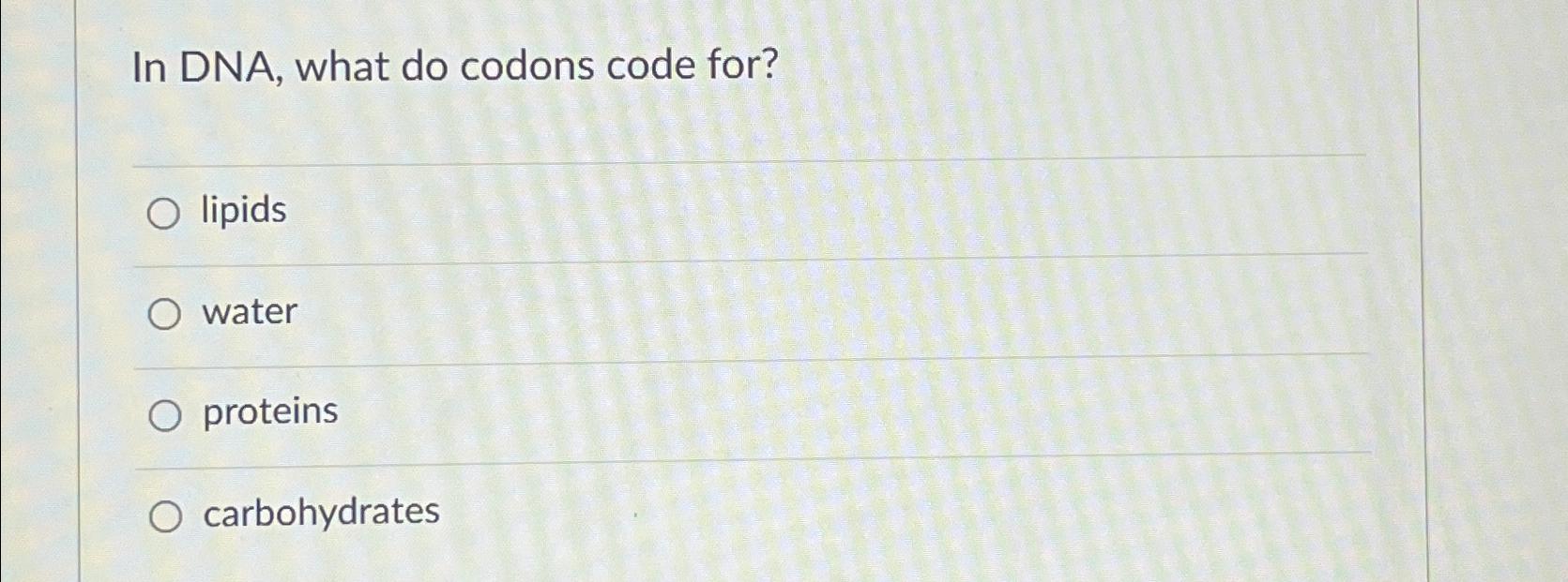 Solved In DNA, what do codons code | Chegg.com