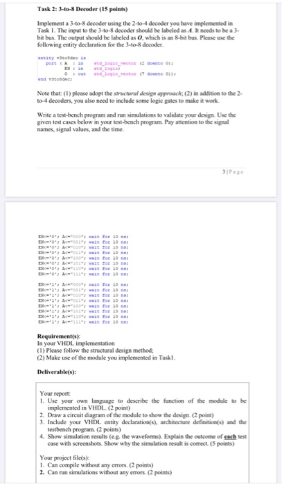 Task 2: 3-to-8 Decoder (15 points) Implement a 3-10-8 | Chegg.com