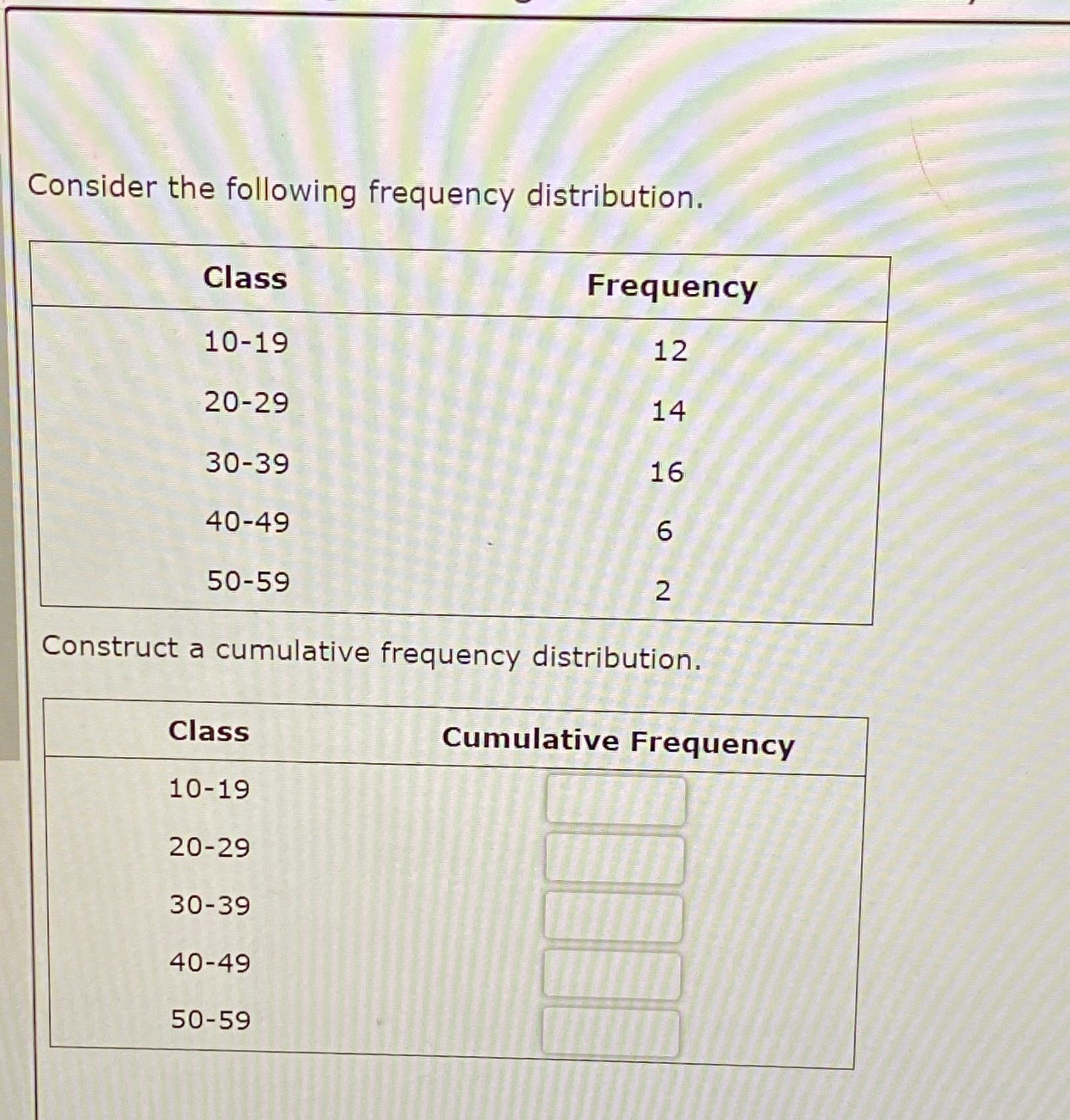 Solved Consider the following frequency distribution. | Chegg.com