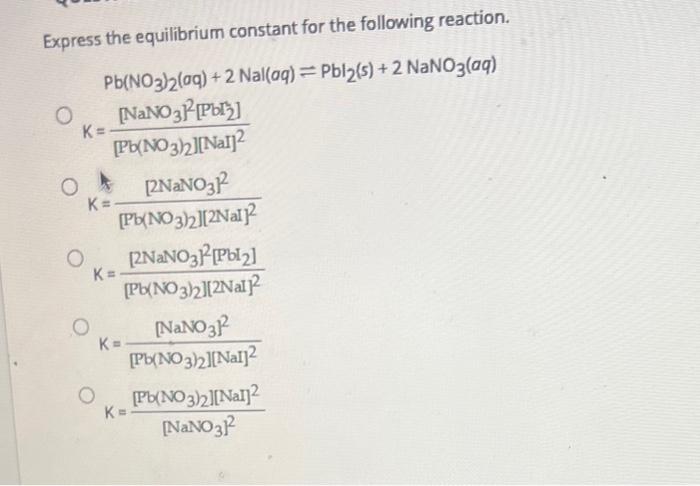 Solved Express the equilibrium constant for the following | Chegg.com