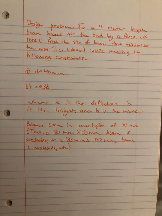 Solved Design problem. For a 4 meter length beam louded at | Chegg.com