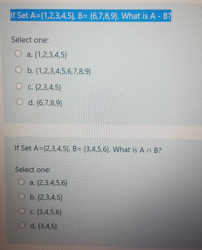 Solved If Set A 1 2 3 4 5 B 6 7 8 9 What Is A B Chegg solved-if-set-a-1-2-3-4-5-b-6-7-8-9-what-is-a-b-chegg