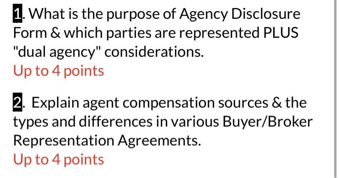 Solved What is the purpose of Agency Disclosure Form & which | Chegg.com